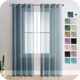 Rhafayre - 2-teiliger weißer Voile-Vorhang 140 x 225 cm mit halbtransparenter Öse in Leinenoptik, modernes Wohnzimmer, Fenster, Heimdekoration,