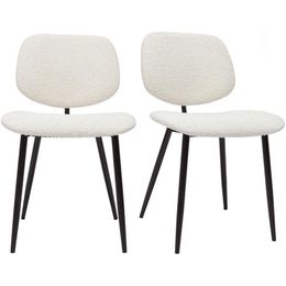 Miliboo Stühle aus weißem Stoff mit Bouclé-Wolleffekt und schwarzem Metall (2er-Set) tobias - Weiß