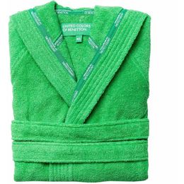 Benetton Rainbow, Bademantel mit Kapuze, Größe m/l, 100% Weiche, Schnelltrocknende Baumwolle, Unisex Bademantel zum Duschen, Waschmaschinenfest, Grün
