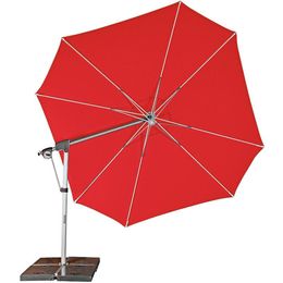 Sonnenschirm/ Ampelschirm Protect 400 Pendel ø 400 cm, rot, inkl. 4 Granitplatten, Bezug aus 100% Polyester, Gestell aus Aluminium, 41,4 kg - Doppler