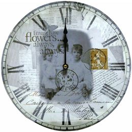 Eglo Wanduhr Vintage Uhr für Wohnzimmerwand Wanddeko Uhr Retro, römische Zahlen, Motiv Postkarte, mdf lackiert, 1x aa Batterie, DxT 31x4 cm