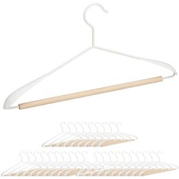 Relaxdays 30 x Kleiderbügel, Anzugbügel mit Hosensteg, T-Shirts, Jacken & Hosen, Holz & Metall, 43 cm breit, Bügel Set, weiß