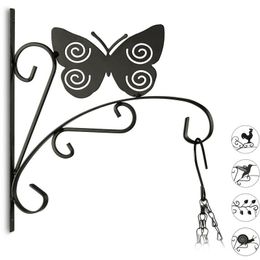 Relaxdays - 1 x Blumenhaken mit Schmetterling-Motiv, Blumenampelhalter für Wand, Metall Garten-Deko, hbt: 30 x 27,5 x 2cm, schwarz