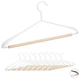 Relaxdays Kleiderbügel 10er Set, Anzugbügel mit Hosensteg, T-Shirts, Jacken & Hosen, Holz & Metall, 43 cm breit, weiß