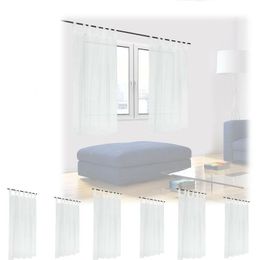 Relaxdays 8 x Gardine, HxB: 145x140 cm, halbtransparente Vorhänge, Vorhangschals Wohn- & Schlafzimmer, Schlaufengardinen, weiß