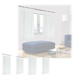 Relaxdays 6 x Gardine, HxB: 145x140 cm, halbtransparente Vorhänge, Vorhangschals Wohn- & Schlafzimmer, Schlaufengardinen, weiß