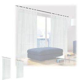 Relaxdays 4 x Gardine, HxB: 175x140 cm, halbtransparente Vorhänge, Vorhangschals Wohn- & Schlafzimmer, Schlaufengardinen, weiß