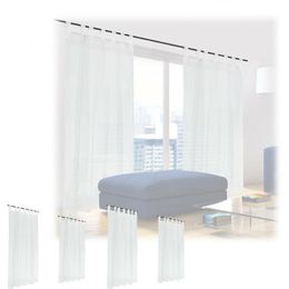 Relaxdays 6 x Gardine, HxB: 175x140 cm, halbtransparente Vorhänge, Vorhangschals Wohn- & Schlafzimmer, Schlaufengardinen, weiß