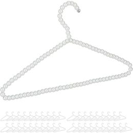 Relaxdays 40 x Kleiderbügel mit Perlen, für Shirt, Bluse, mit Stange für Hosen & Röcke, 40 cm, Kunststoff, Hemdbügel, weiß