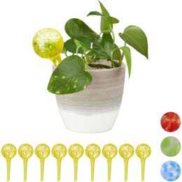 Relaxdays 10 x Bewässerungskugel im Set, dosierte Bewässerung Pflanzen u. Blumen, Gießhilfe Büro, Urlaub, Ø 6 cm, Glas, gelb