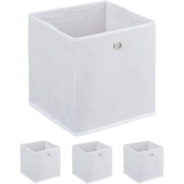 Aufbewahrungsbox, 4er Set, faltbar, h x b x t: 30 x 30 x 30 cm, Stoffbox mit Griffloch, Regalbox offen, weiß - Relaxdays