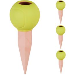 Tonkegel Tennisball, 4er Set, Bewässerungskugeln, für 1,5 l PET-Flaschen, Gießhilfe, Keramik, gelb/terrakotta - Relaxdays