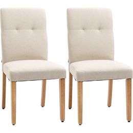 2er-Set Esszimmerstühle mit gepolstertem Sitz Leinen-Polyester-Gewebe Schaumstoff Gummiholz Beige 50 cm x 62 cm x 96 cm - Beige - HOMCOM