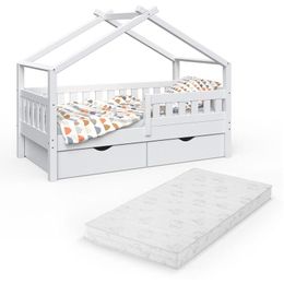 Kinderbett Design" 160x80cm Weiß mit Matratze, Rausfallschutz und Schubladen Vitalispa