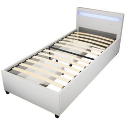 Led Bett nube - Weiß, 90 x 200 cm - inkl. Lattenrost und Schubladen i Polsterbett Design Bett inkl. Beleuchtung - Home Deluxe