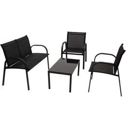 DEGAMO Arona: Lounge Set 4-teilig (2x Loungesessel, 1x Loungesofa 2-sitzer, 1x Loungetisch 80x45cm) Gestell Stahl schwarz, Bezug Kunstgewebe schwarz,