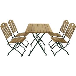 DEGAMO Kurgarten - Garnitur bad tölz 5-teilig (4x Stuhl, 1x Tisch 70x110cm eckig), Flachstahl grün + Robinie, klappbar - braun