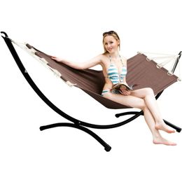 AMANKA - Outdoor Hängematte mit Gestell - 300cm Hängemattengestell 190x80 Stabhängematte - braun