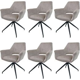 6er-Set Esszimmerstuhl HHG 745, Küchenstuhl Stuhl mit Armlehne, drehbar Auto-Position, Metall Stoff/Textil taupe - brown