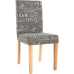 HHG 2er-Set Esszimmerstuhl Stuhl Küchenstuhl Littau Textil mit Schriftzug, grau, helle Beine - grey