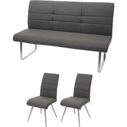 Set 2x Esszimmerstuhl+Sitzbank HHG 708, Bank Küchenstuhl Stuhl, Stoff/Textil Edelstahl grau-braun Bank 180cm - grey