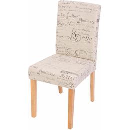 HHG 2er-Set Esszimmerstuhl Stuhl Küchenstuhl Littau Textil mit Schriftzug, creme, helle Beine - beige