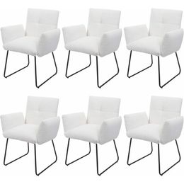6er-Set Esszimmerstuhl HHG 664, Küchenstuhl Polsterstuhl Stuhl mit Armlehne, Öko-Tex Bouclé Stoff/Textil Metall weiß - white