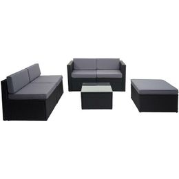 Poly-Rattan-Garnitur HHG 578, Garten-/Lounge-Set Sofa anthrazit, Polster grau - grey