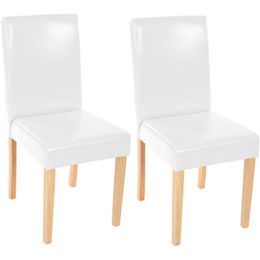 HHG - 2er-Set Esszimmerstuhl Stuhl Küchenstuhl Littau Leder, weiß, helle Beine - white