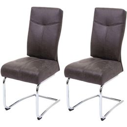 2er-Set Esszimmerstuhl HHG 710, Küchenstuhl Freischwinger Stuhl, Textil Wildleder-Optik grau - grey