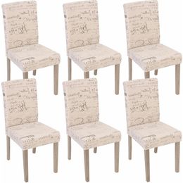 HHG - neuwertig] 6er-Set Esszimmerstuhl Littau, Stuhl Küchenstuhl Textil mit Schriftzug, creme, Beine Struktur - Eiche - beige
