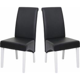 HHG 2x Esszimmerstuhl Lehnstuhl Stuhl Cesena Leder, schwarz, weiße Füße - black