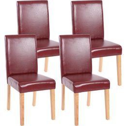 HHG 4er-Set Esszimmerstuhl Stuhl Küchenstuhl Littau Kunstleder, rot-braun, helle Beine - red