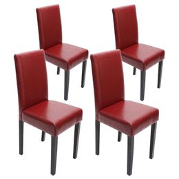 HHG 4er-Set Esszimmerstuhl Stuhl Küchenstuhl Littau Leder, rot dunkle Beine - red