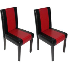 HHG 2er-Set Esszimmerstuhl Küchenstuhl Stuhl Littau schwarz-rot, dunkle Beine - black
