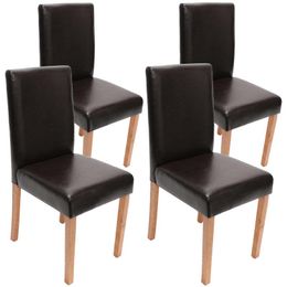 HHG 4er-Set Esszimmerstuhl Stuhl Küchenstuhl Littau Leder, braun helle Beine - brown