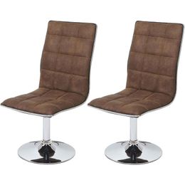 HHG - 2er-Set Esszimmerstuhl 616, Stuhl Küchenstuhl, höhenverstellbar drehbar, Stoff/Textil vintage braun - brown