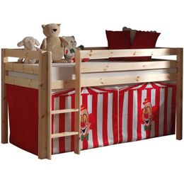 Lomadox Kinderzimmer Spielbett PINOO-12 mit Textilset Zirkus in Kiefer massiv natur lackiert, b/h/t: ca. 210/114/106 cm - braun
