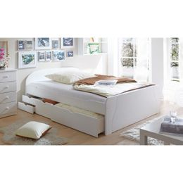 Lomadox Landhaus Doppelbett mit Schubkästen 140x200cm GENF-22 massiv weiß lackiert B149 x H70/50 x L206 cm - weiß