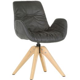 Lomadox Stuhl mit Füßen aus massiver Eiche, 360° drehbar TARRAS-123 in dunkelgrauem Kunstleder mit modischen Ziernähten, b/h/t: ca. 60/84/60 cm - grau