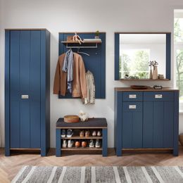 Lomadox Garderoben Set mit Schuhschrank und Spiegel, blau im Landhausstil mit Eiche, DEVON-36 - blau