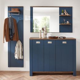 Lomadox Garderoben Set mit Paneel und Spiegel, blau im Landhausstil mit Eiche, DEVON-36 - blau