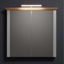 Lomadox Badezimmer Spiegelschrank mit LED-Aufbauleuchte in lichtgrau mit Artisan Eiche Nb. LICATA-19, B/H/T ca. 78/73/24 cm - grau