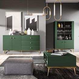 Lomadox Wohnzimmermöbel grün FASANO-131, modern, 3-teilig mit Couchtisch - grün