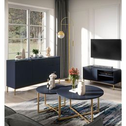 Lomadox Wohnmöbel Set, Sideboard & tv Lowboard & Couchtische, in Marineblau PERIA-132 - blau