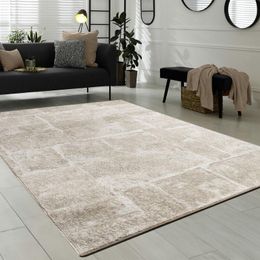 Teppich Wohnzimmer Kurzflor Modern Meliert Steinoptik Mauer Muster Braun 60x100 cm - Paco Home