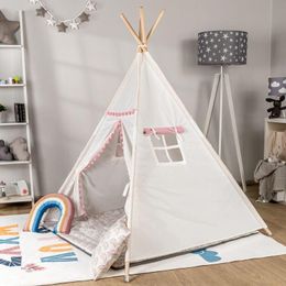 Tipi Kinderzelt für Kinderzimmer Zelt Spielzimmer Indoor Stabil Robust Weiß 1, Mit Zubehör - Paco Home