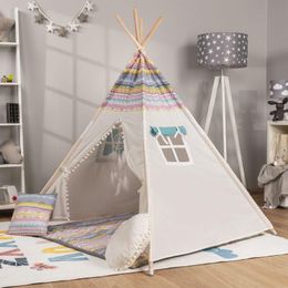 Tipi Kinderzelt für Kinderzimmer Zelt Spielzimmer Indoor Stabil Robust Weiß 2, Mit Zubehör - Paco Home