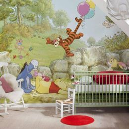 K&L WALL ART Große Kinderzimmer Tapete Disney Winnie Puuh der Bär Hase, Esel, Ferkel Geburtstag - rot