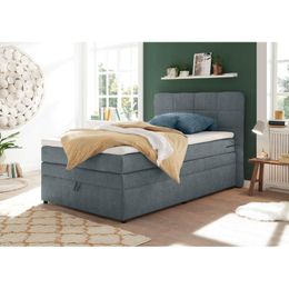 Lomadox - Boxspringbett 140x200 cm Jugendbett mit Bettkasten TEREZIN-09 Hotelbett in Uran dark grey